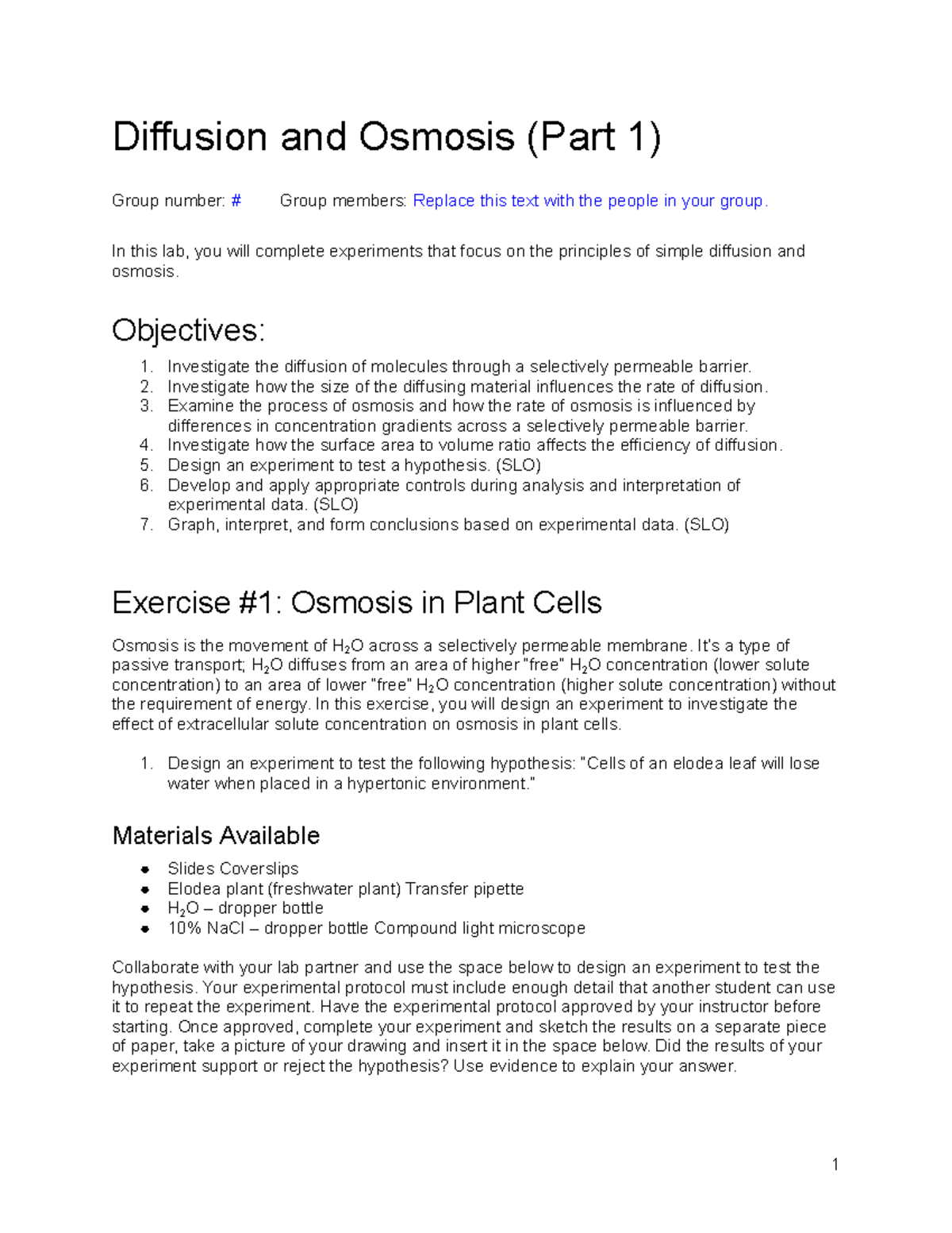 Lab 10 ELN: Diffusion and Osmosis Experiments (Part I) - Studocu