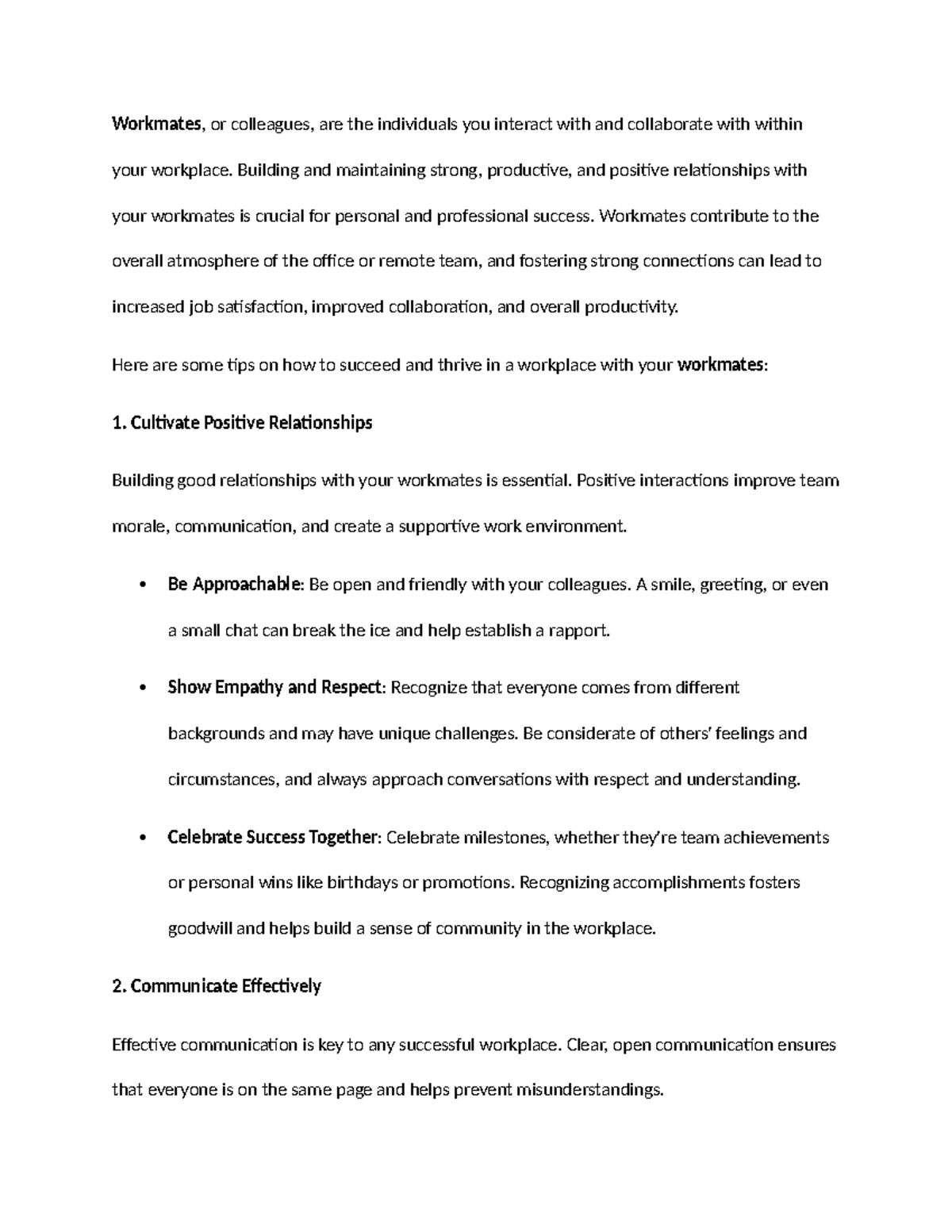 Building Positive Workmate Relationships: Tips for Success in the ...