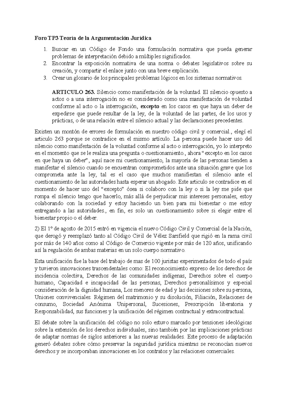 Foro TP3: Teoría de la Argumentación Jurídica y Análisis Normativo - Studocu