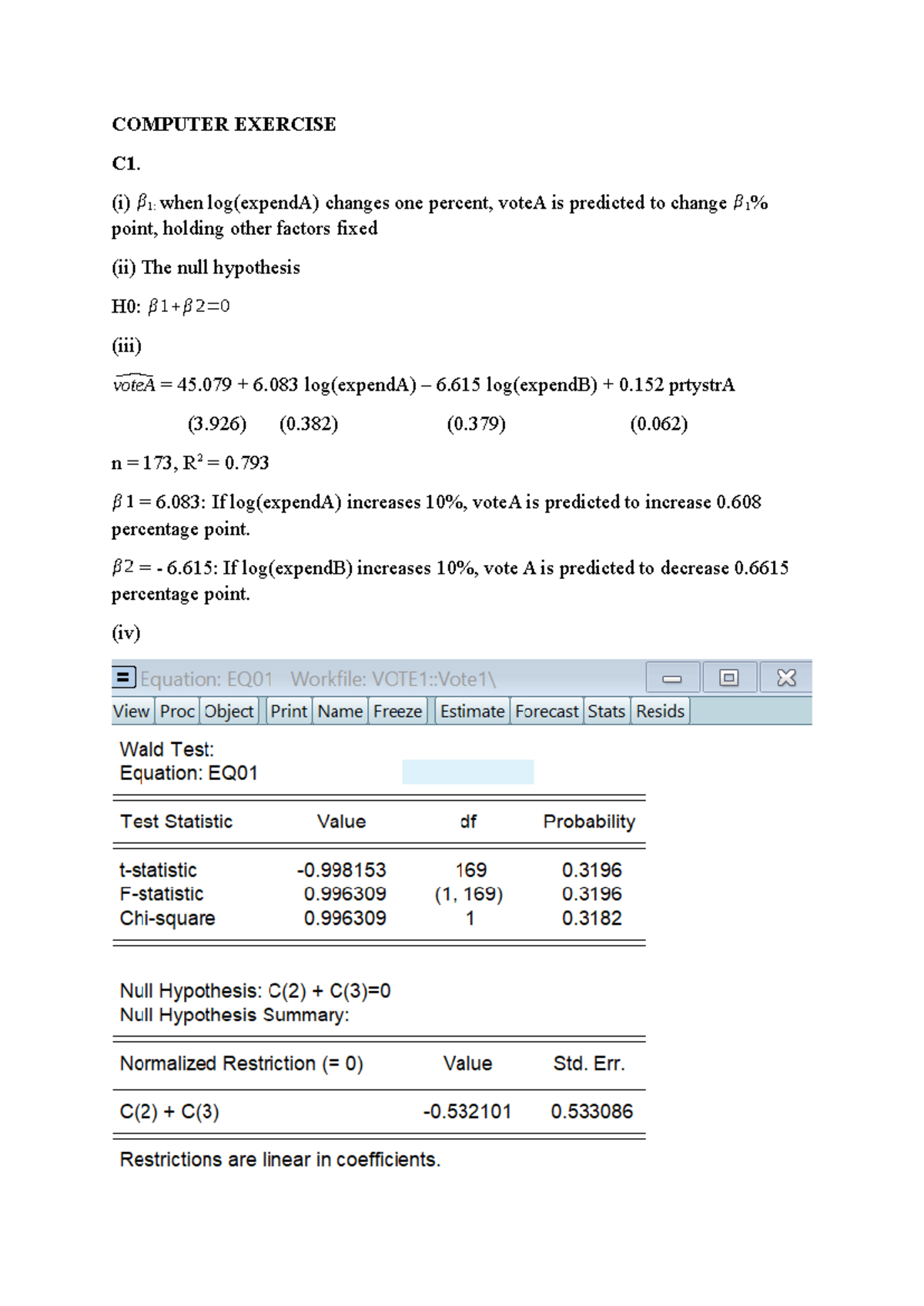 COMPUTER EXERCISE C1: Regression Analysis and Hypothesis Testing - Studocu