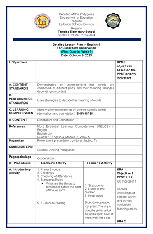 COT 2 MTB - Republic of the Philippines Department of Education Region ...