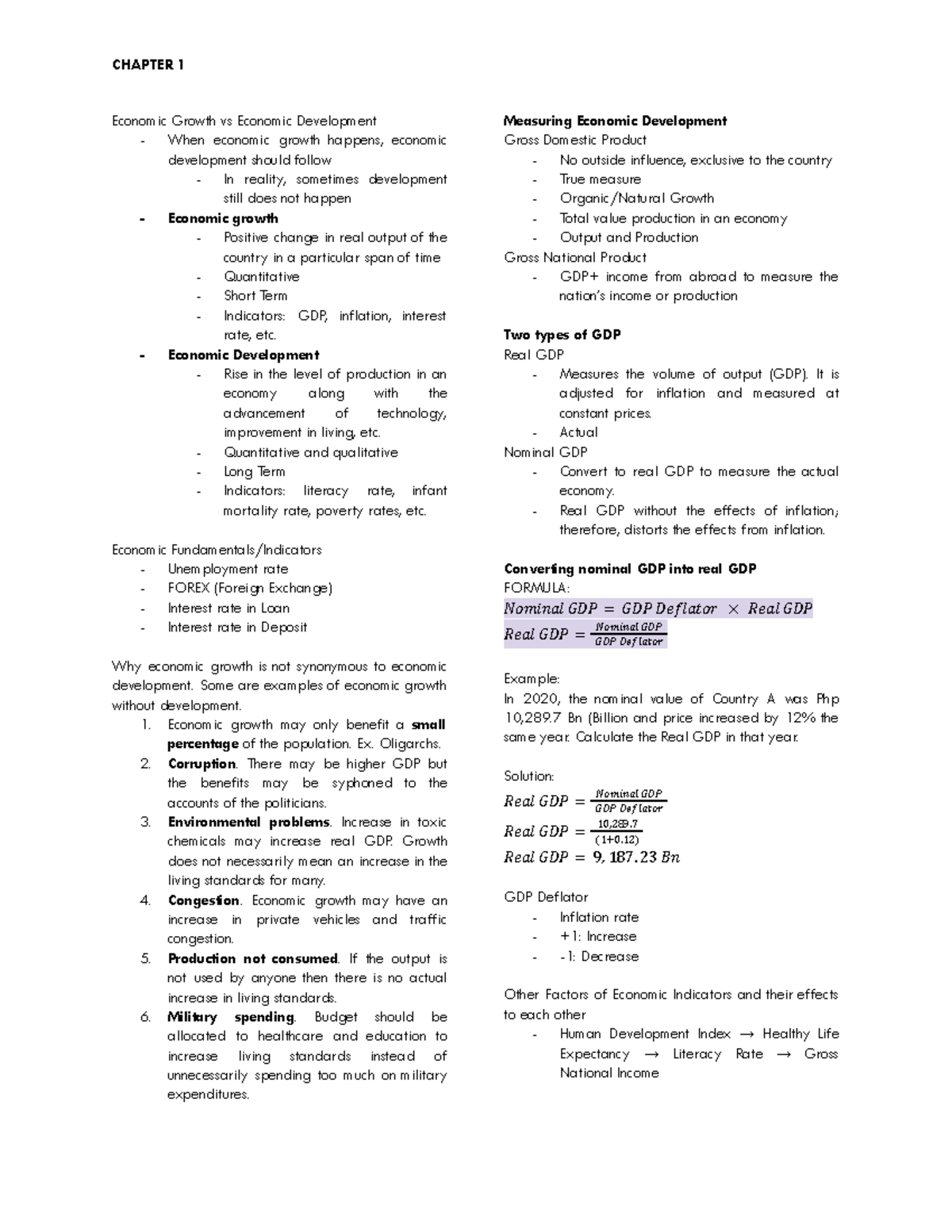 ECONDEV 101: Chapter 1 - Economic Growth vs Development Insights - Studocu