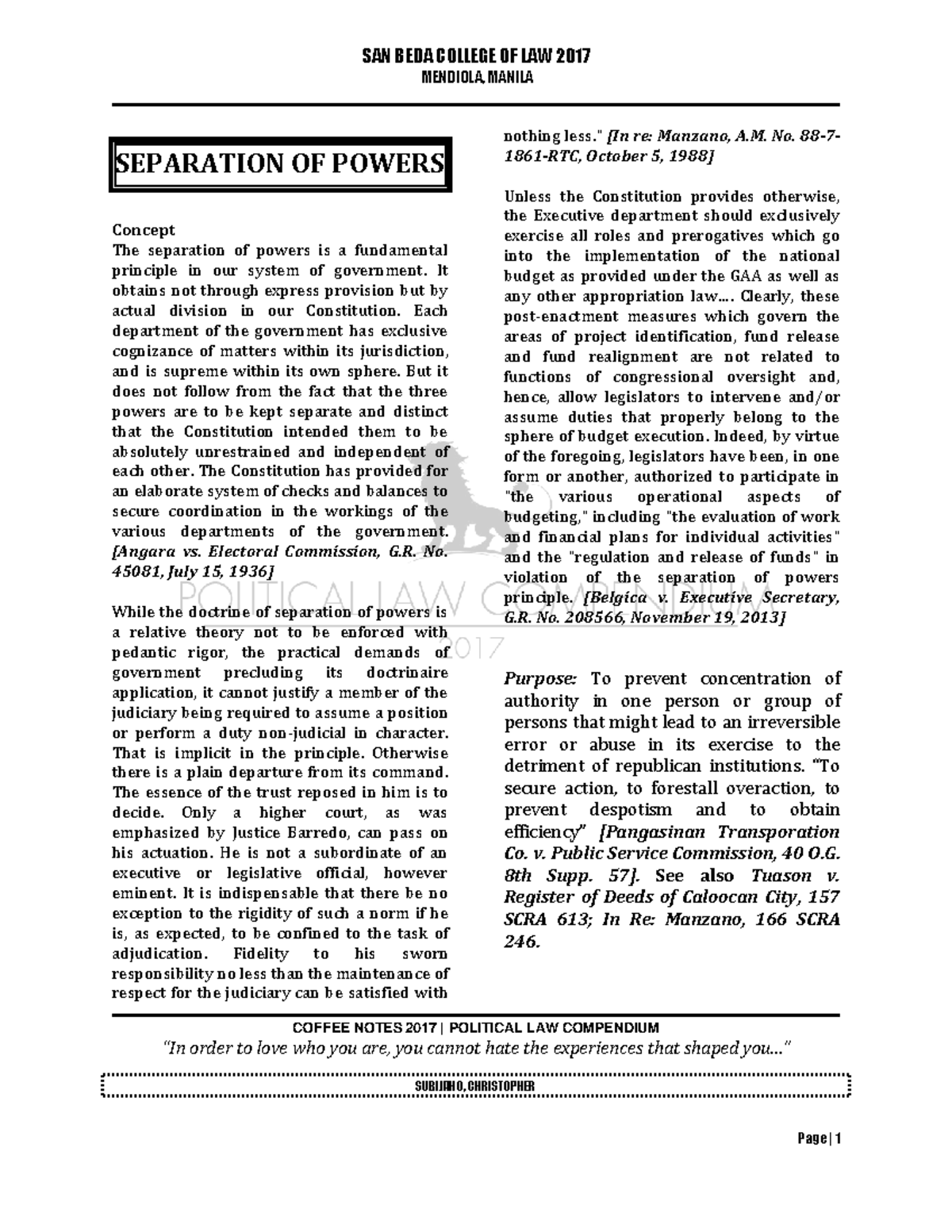 Chapter 5: Separation and Delegation of Powers (POL LAW 2017) - Studocu