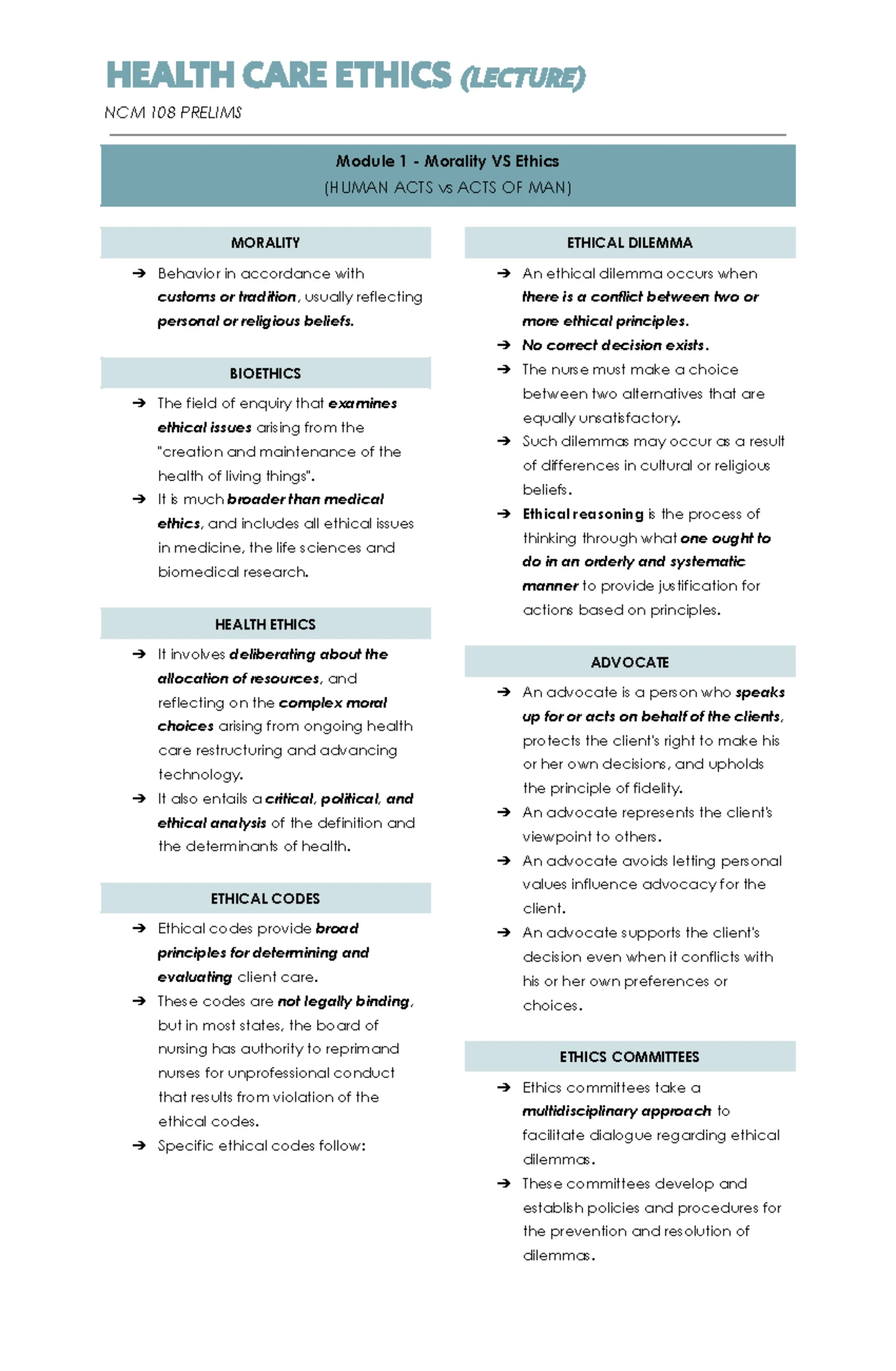 Bioethics Lesson 2 - Learning Outcomes At the end of lesson, the ...