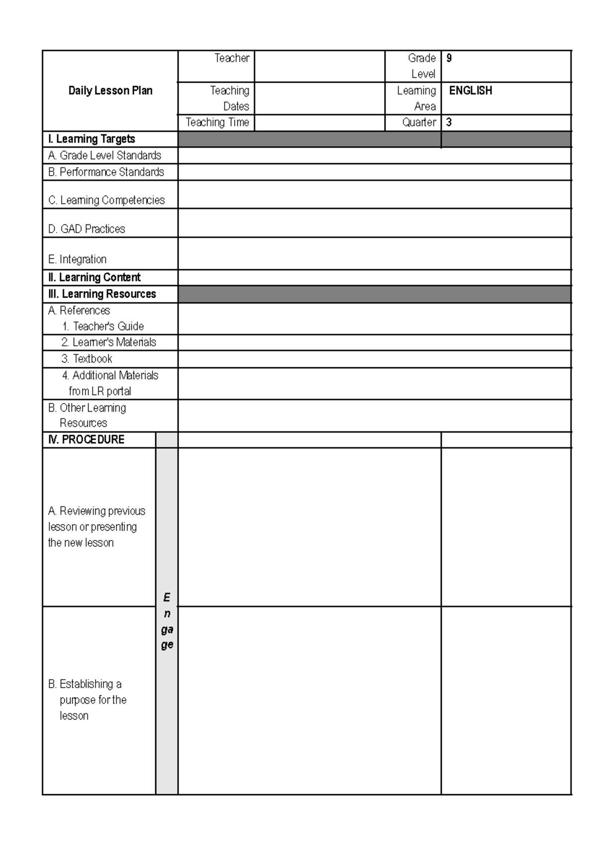 DLP Grade 9 English Lesson Plan - 3rd Quarter - Studocu