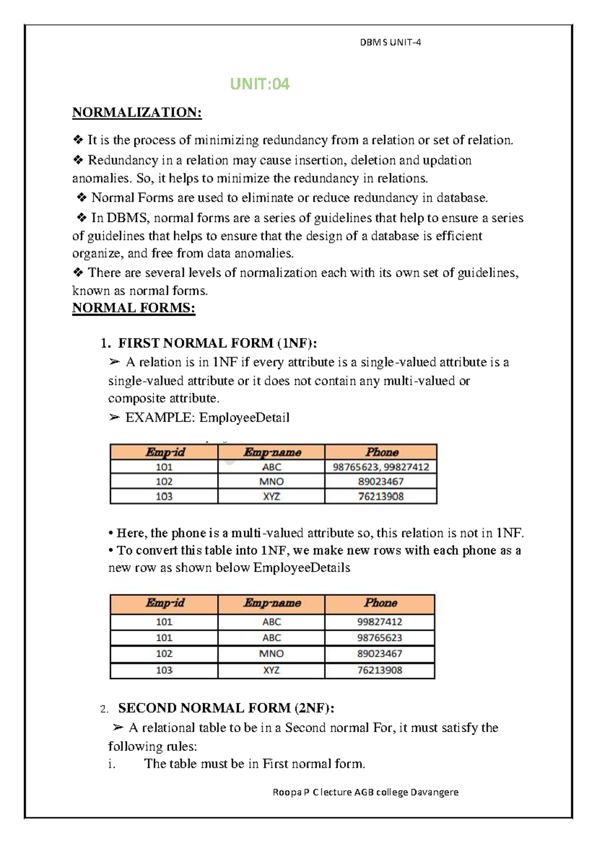 DBMS UNIT 04: Normalization and Functional Dependencies Notes - Studocu