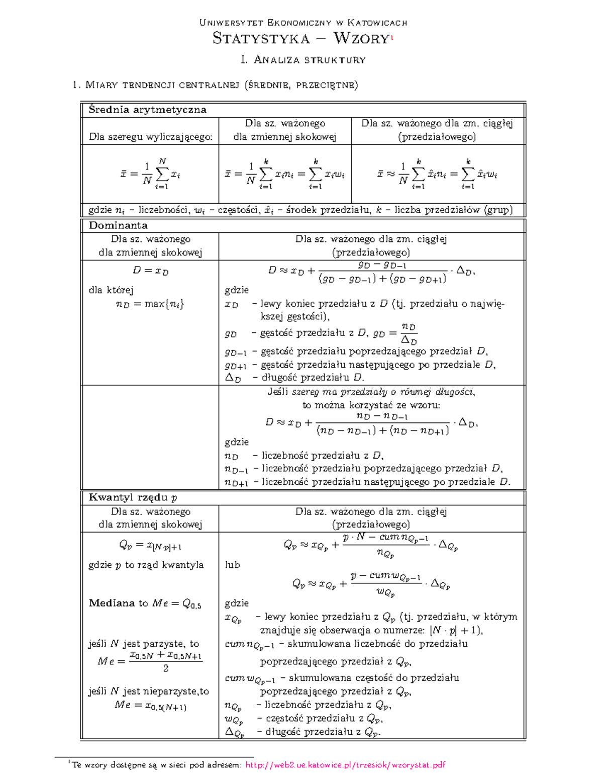 Wzorystat - wzory statystyka - Uniwersytet Ekonomiczny w Katowicach ...