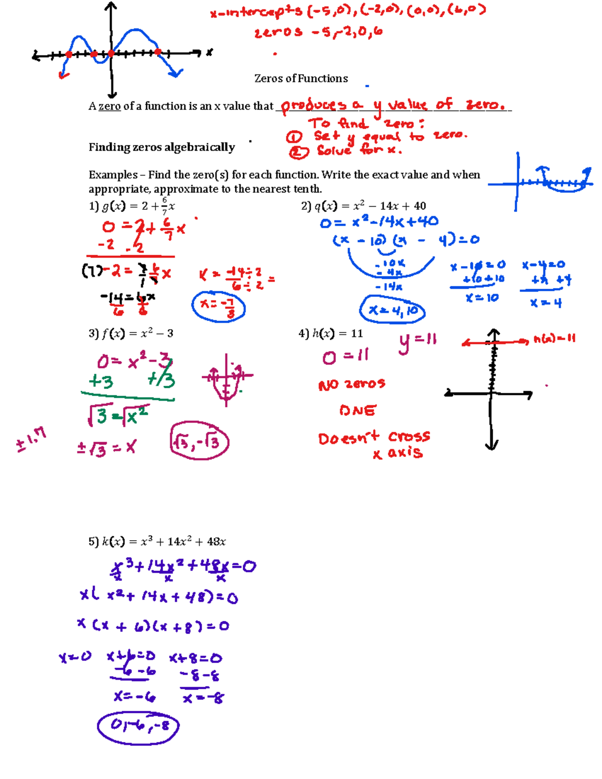 Zeros of Functions: Finding Zeros Algebraically - MAC1105C9 - Studocu