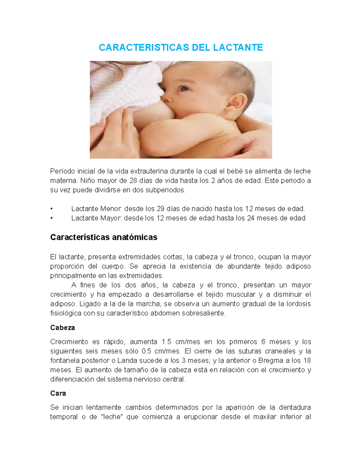 Caracteristicas DEL Lactante - CARACTERISTICAS DEL LACTANTE Período ...