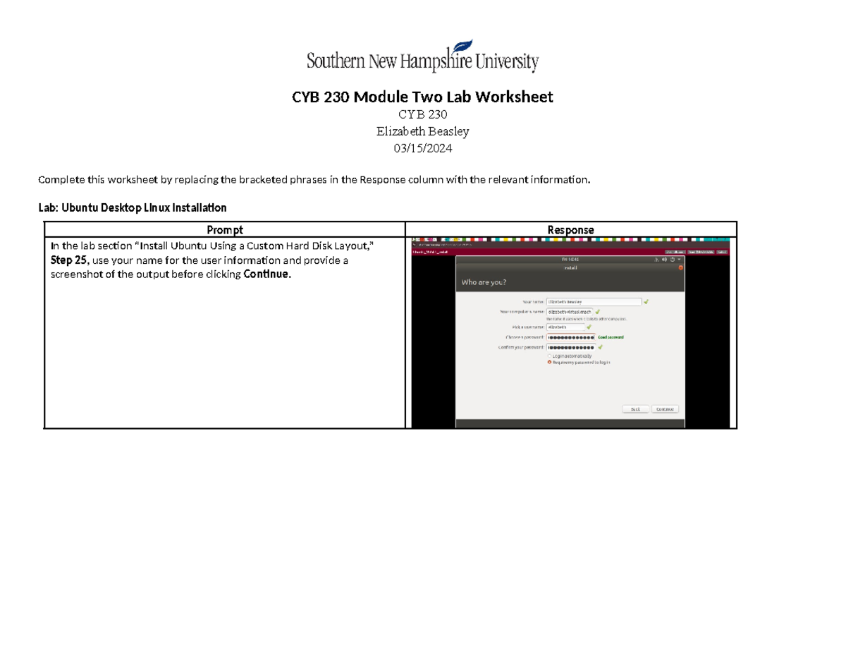 CYB 230 Lab: OS Security and Ubuntu Installation Exercises - Studocu