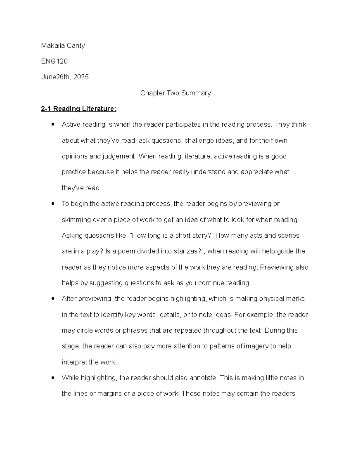 ENG120 Chapter 2 Summary: Active Reading & Writing About Literature ...
