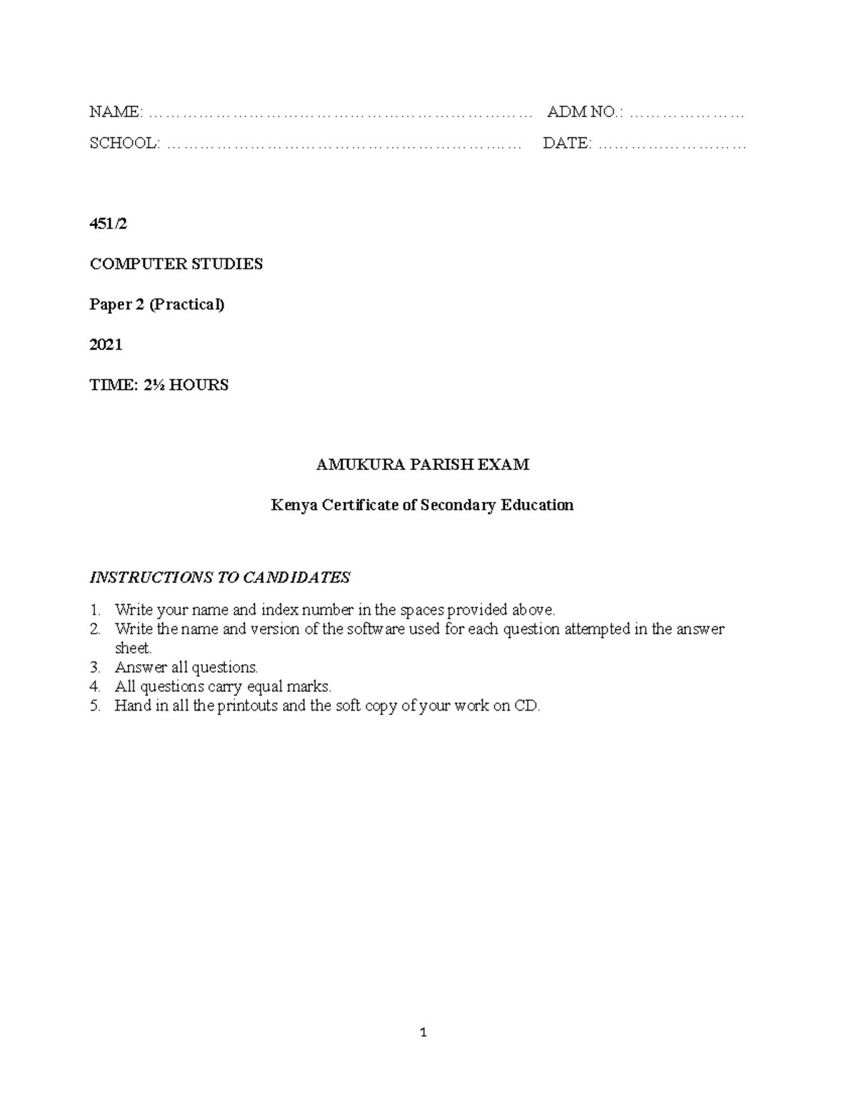 COMP STUDIES Paper 2 (Practical) 2022 - Boramu Caspa Exam Questions ...