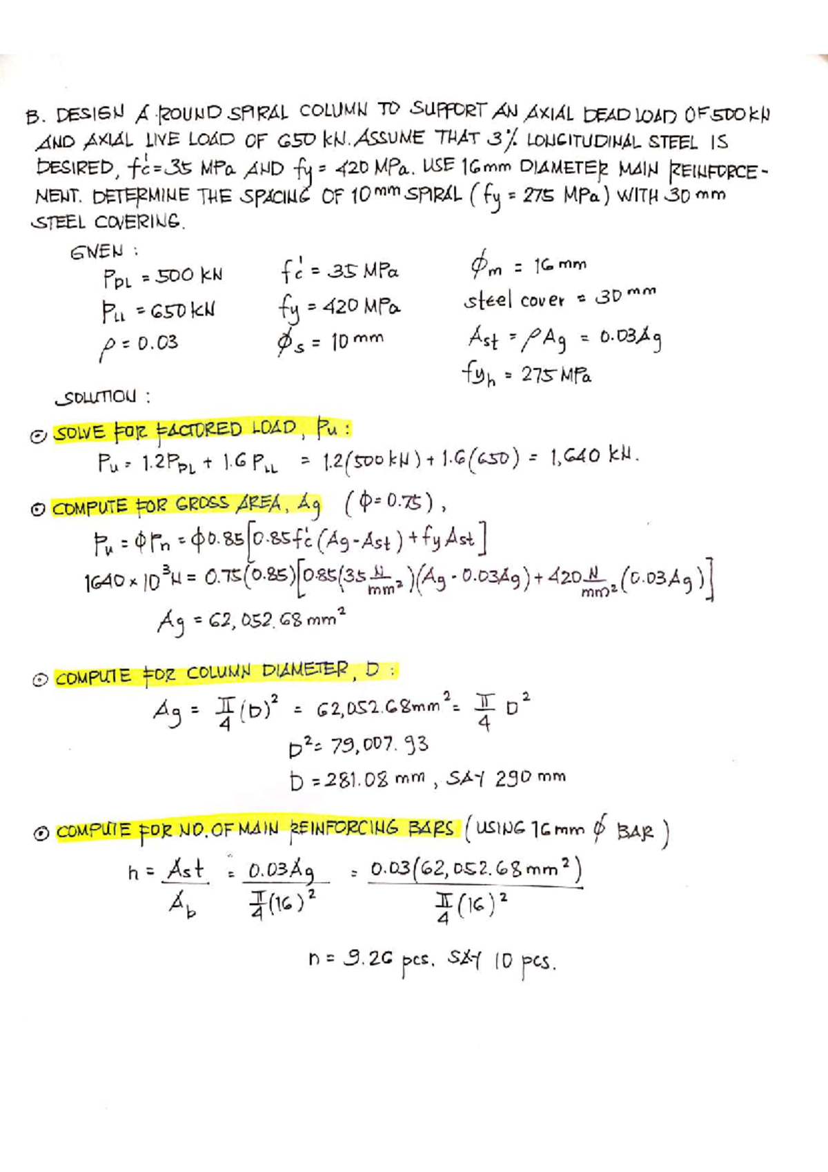 RCD - Round Spiral Column Design Problem Analysis - Studocu