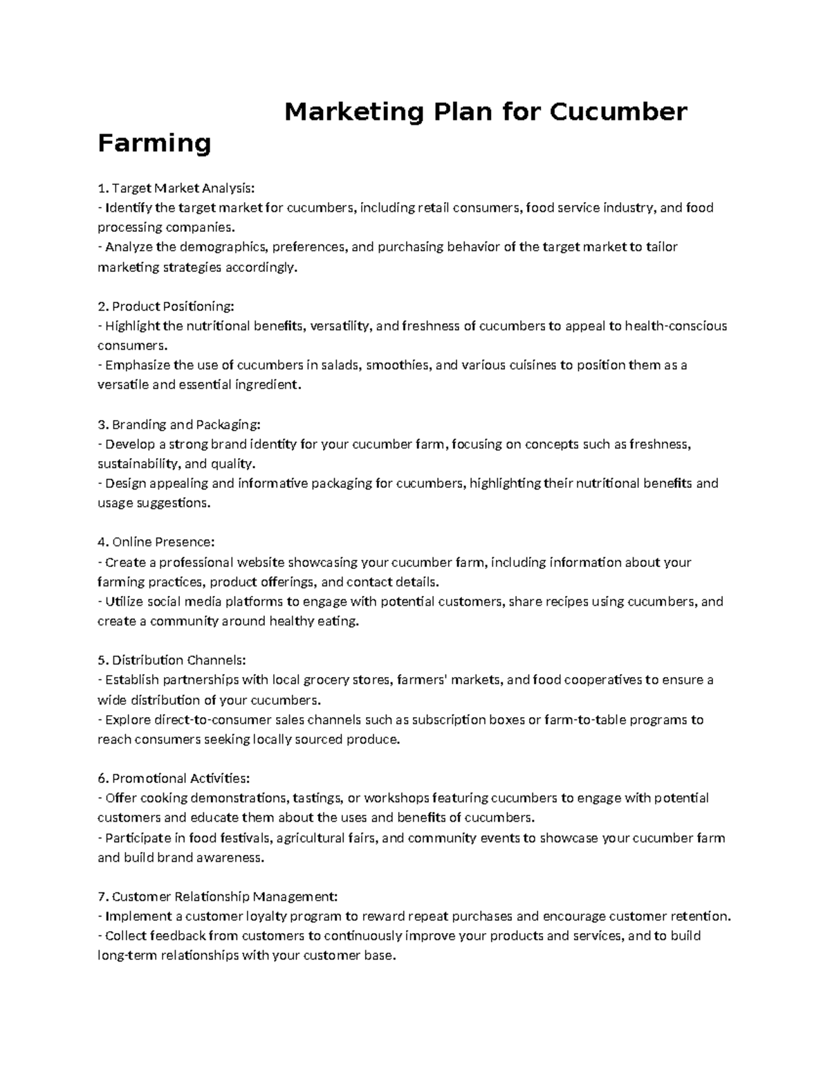 Cucumber Marketing Strategy Plan for Sustainable Farming - Studocu