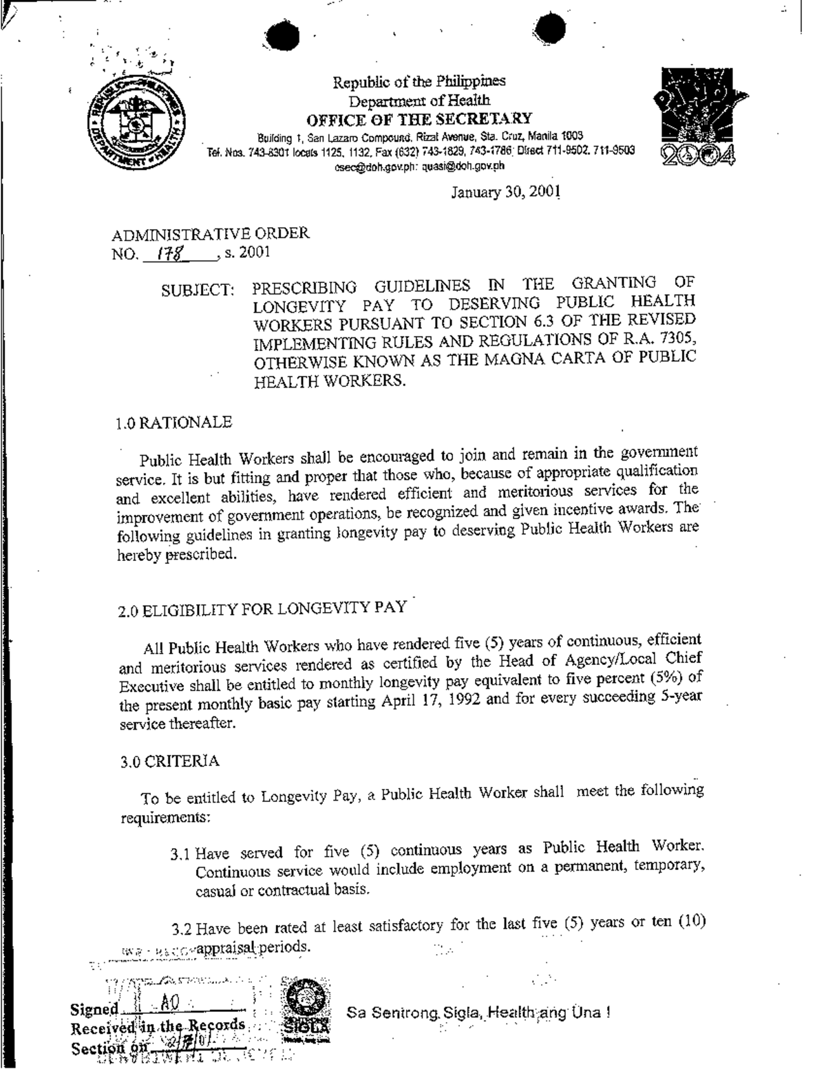 Guidelines for Longevity Pay Computation for Public Health Workers ...