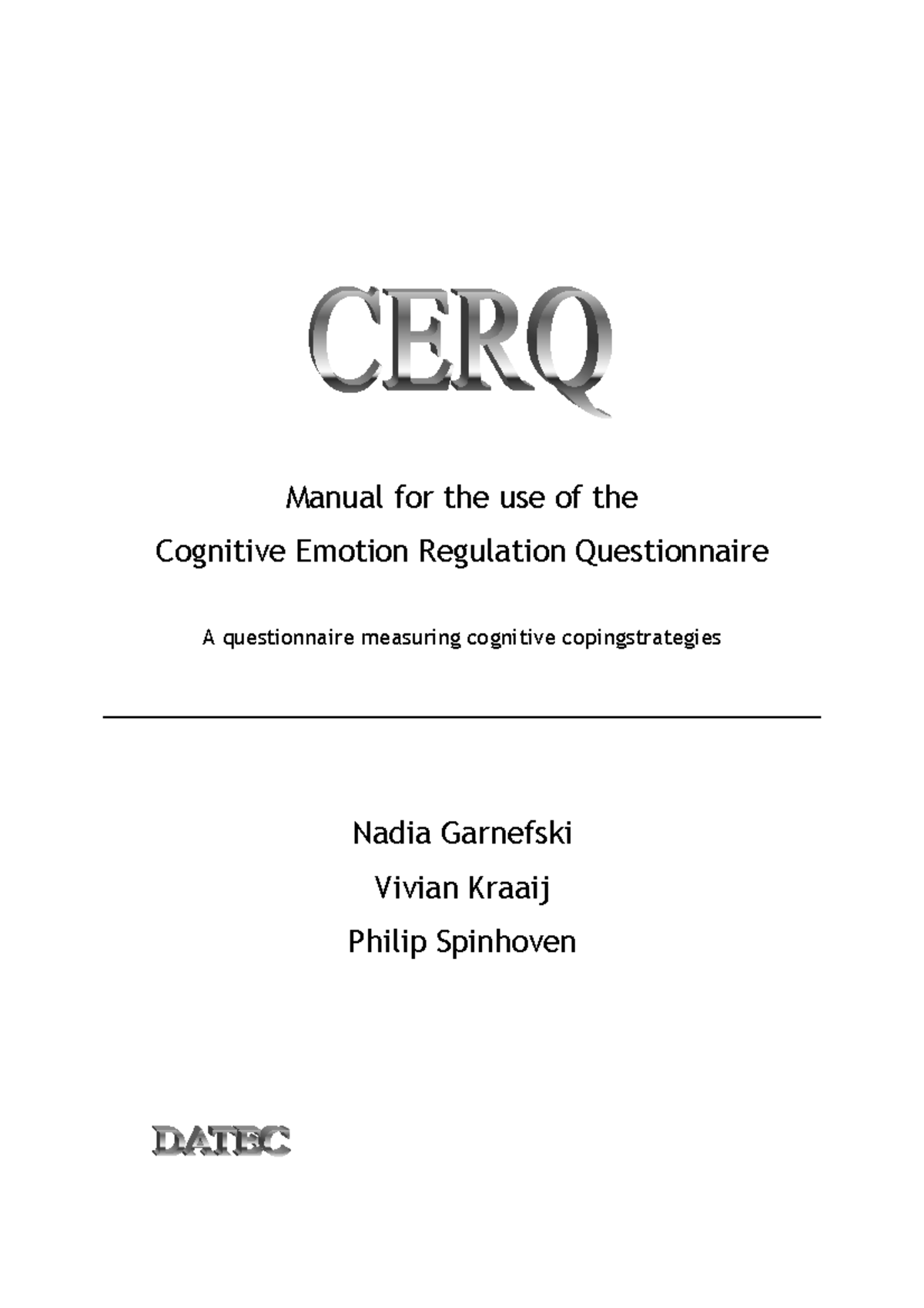Cognitive Emotion Regulation Questionnaire (CERQ) Manual - Studocu