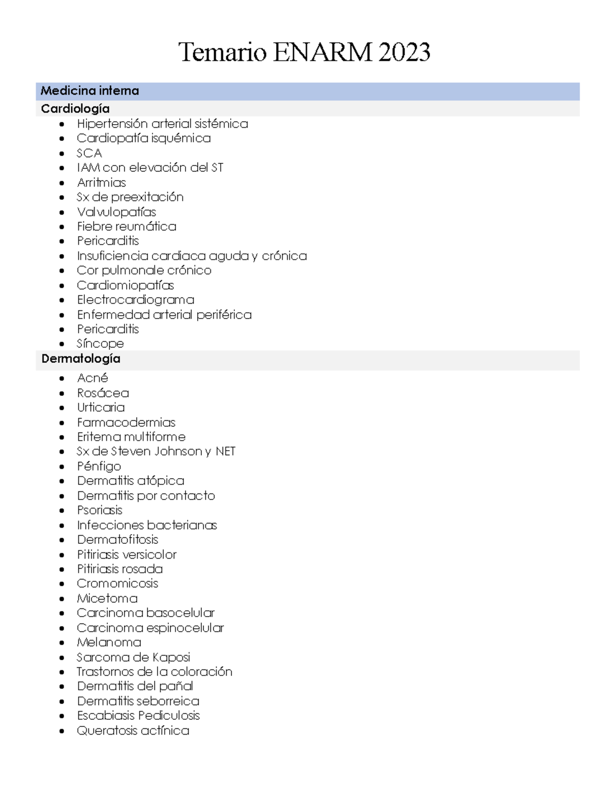 Temario Enarm - Temario ENARM 2023 Medicina interna Cardiología Hipertensión arterial sistémica ...