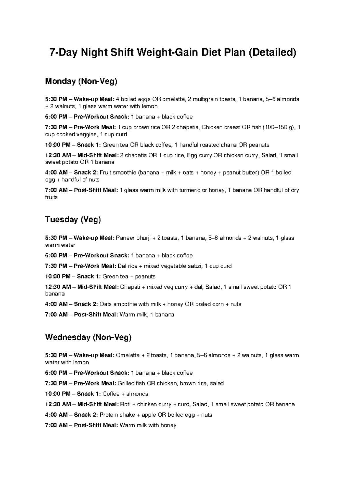 7-Day Night Shift Diet Plan (Detailed) for Optimal Health - Studocu