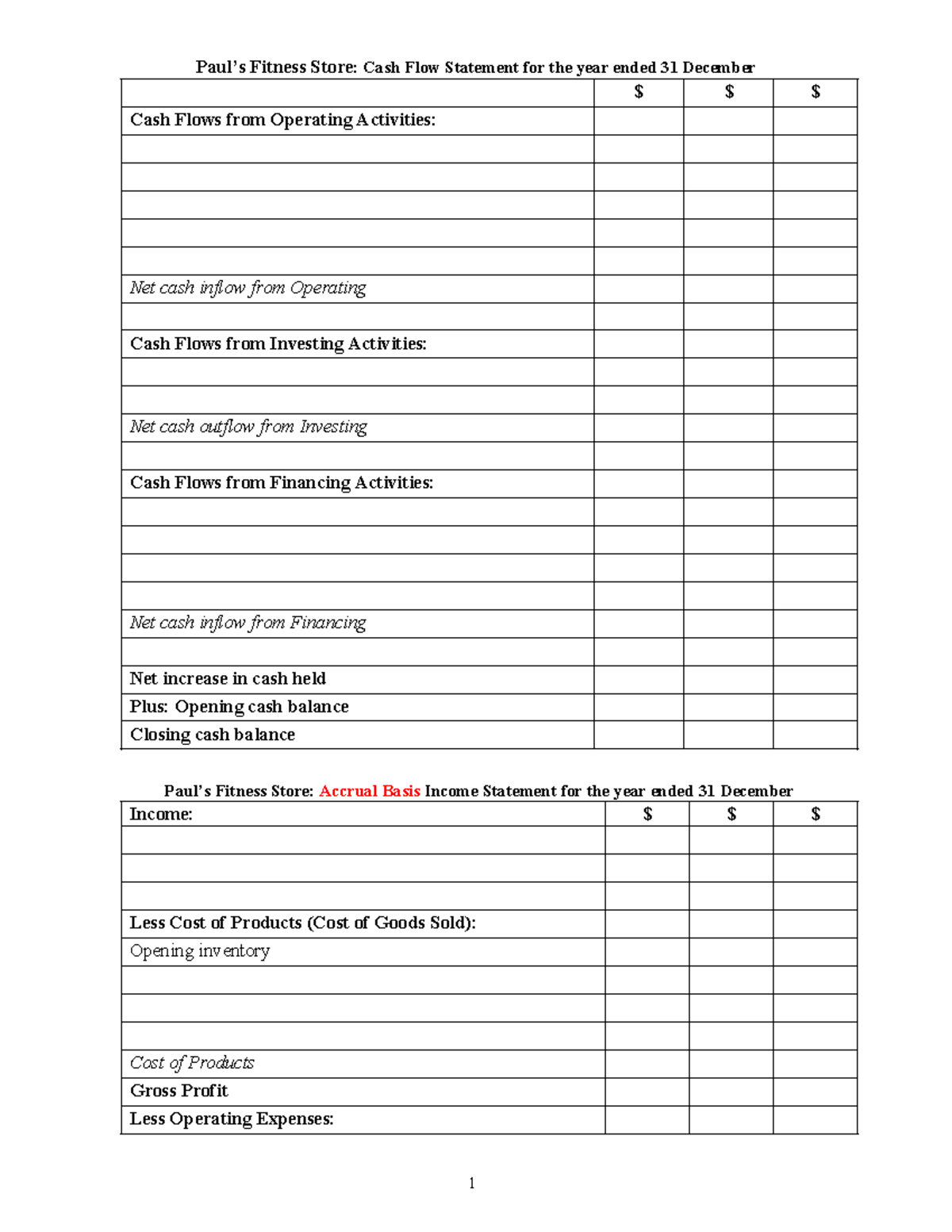 Fitness Store Financial Statements: Cash Flow, Income & Balance Sheet ...