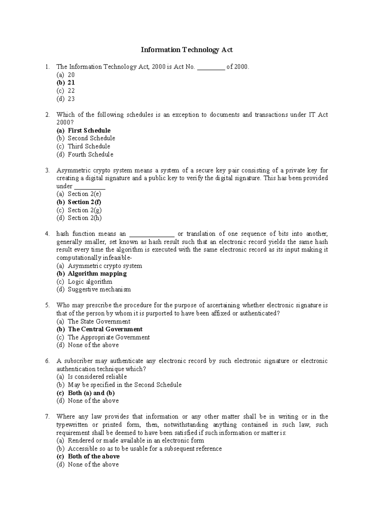 IT ACT - Practice Questions for Understanding Key Concepts - Studocu