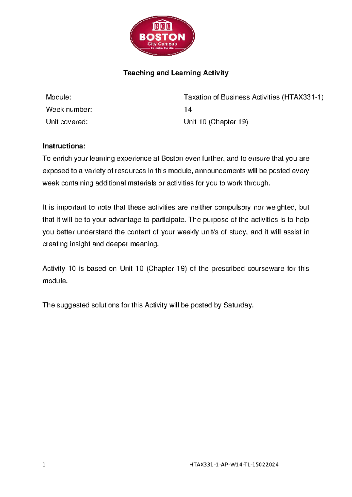 HTAX331-1: Week 14 Activity on Taxation of Business Activities - Studocu