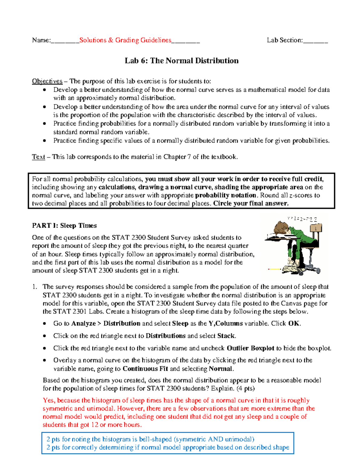 Lab 6 - The Normal Distribution - S19 - Solutions - Name:Solutions ...