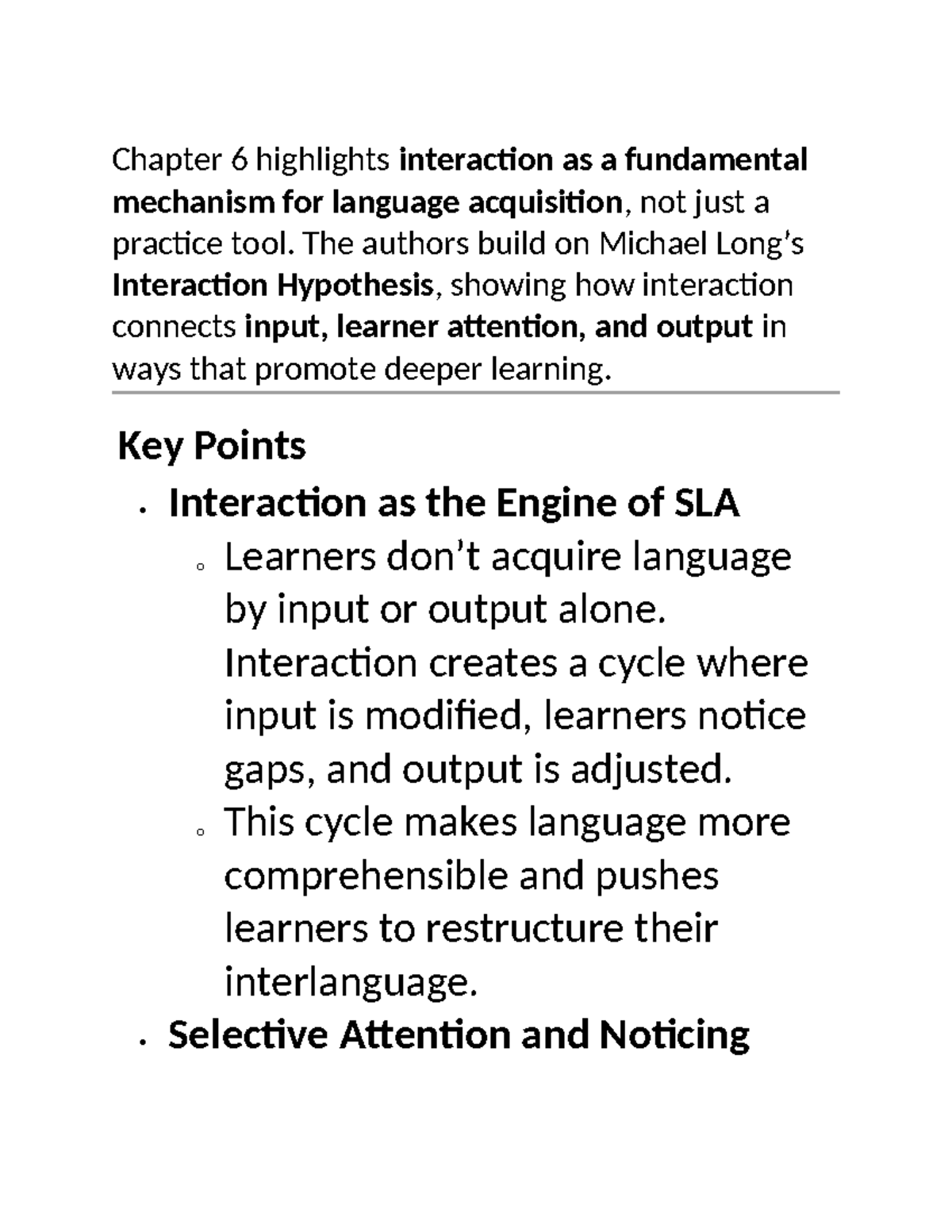 Ch. 6 Summary: Interaction as the Core of Language Acquisition - Studocu