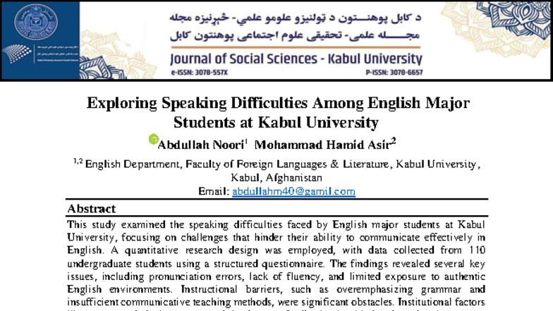 Kabul University English Majors: Analyzing Speaking Difficulties - Studocu