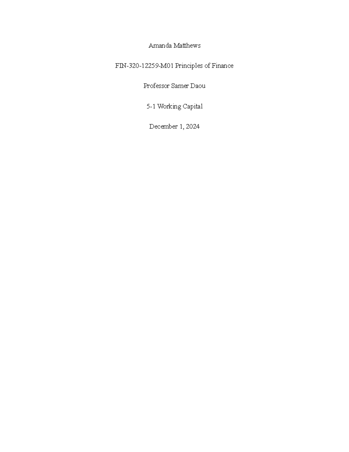 FIN 101: Working Capital Analysis and Financial Statements - Studocu