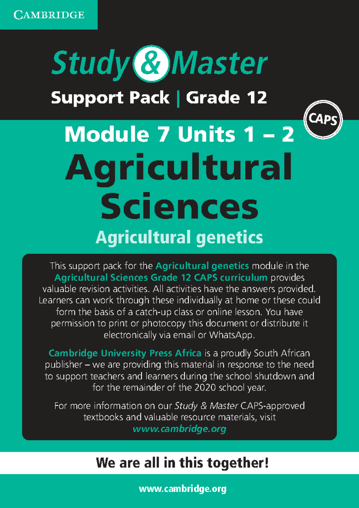 PASS Agricultural Sciences Grade 12: Module 7 Genetics Study Guide ...