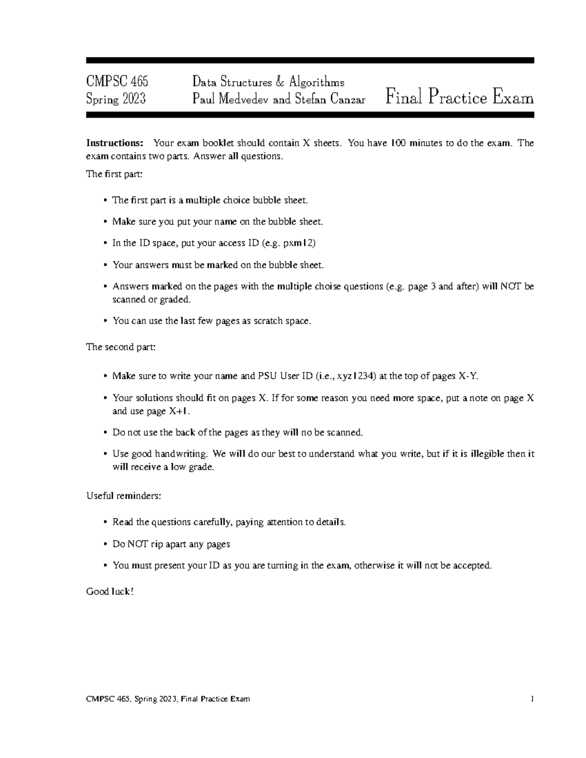 Final-practice-sol - final p e - CMPSC 465 Data Structures & Algorithms ...
