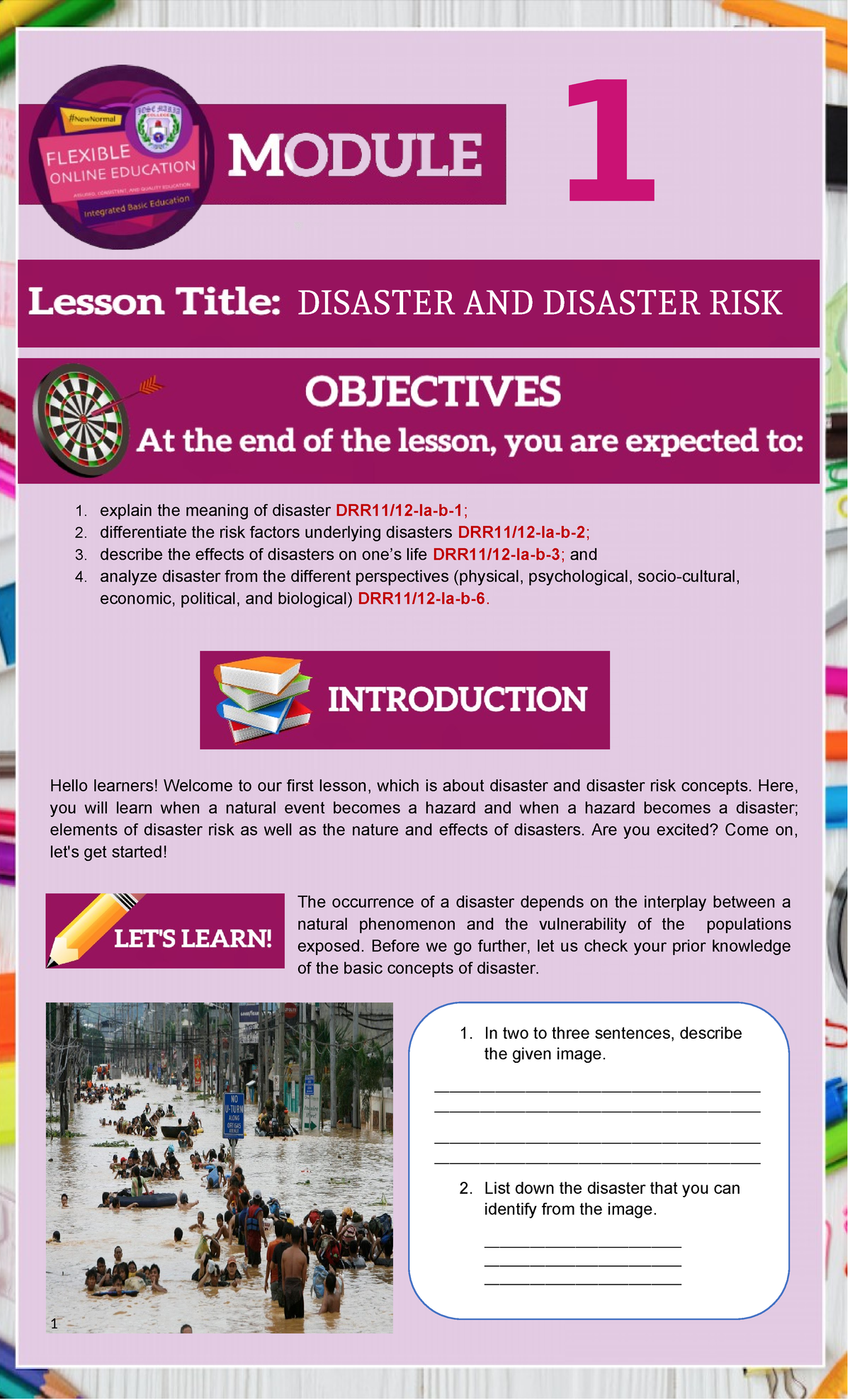 Disaster Concepts and Risk Analysis: DRR11/12-Ia-b Study Notes - Studocu