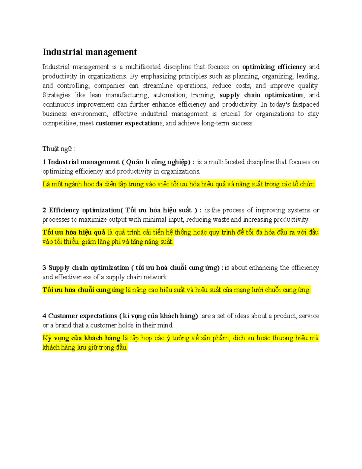 Industrial Management: Strategies for Efficiency and Productivity - Studocu