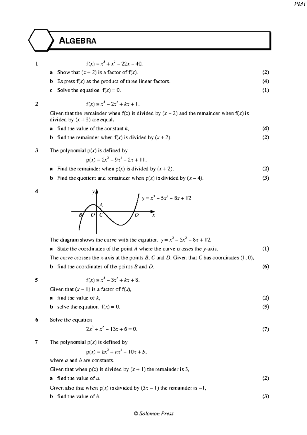 19a. Mixed Exam-style Algebra Questions and Solutions - Studocu