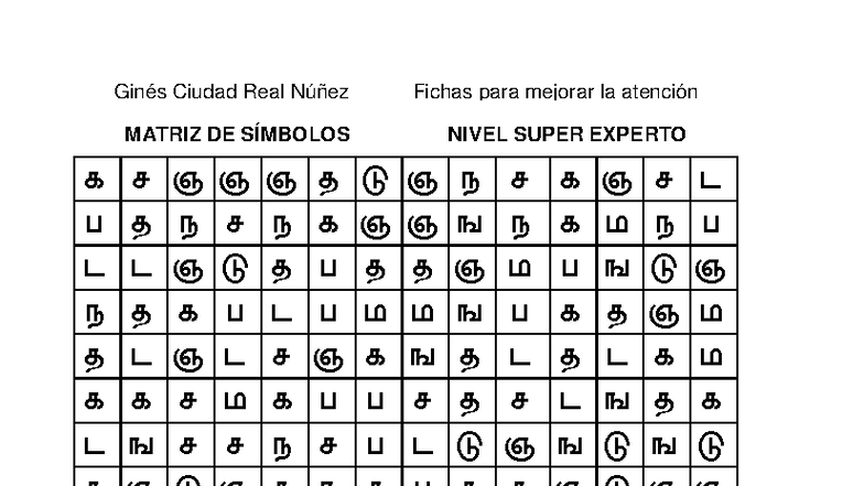 MATRIZ DE ATENCIÓN SUPER EXPERTO: LETRAS, NÚMEROS, SÍMBOLOS Y SIGNOS ...