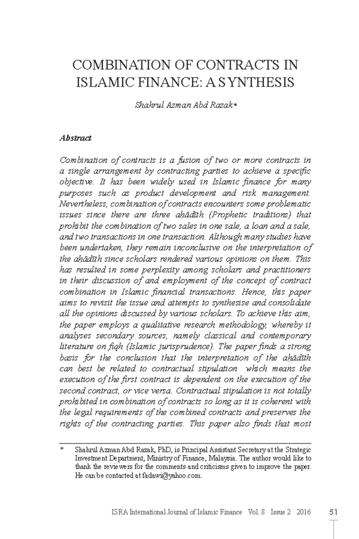 ISLAMIC FINANCE 101: COMBINATION OF CONTRACTS IN ISLAMIC FINANCE - Studocu