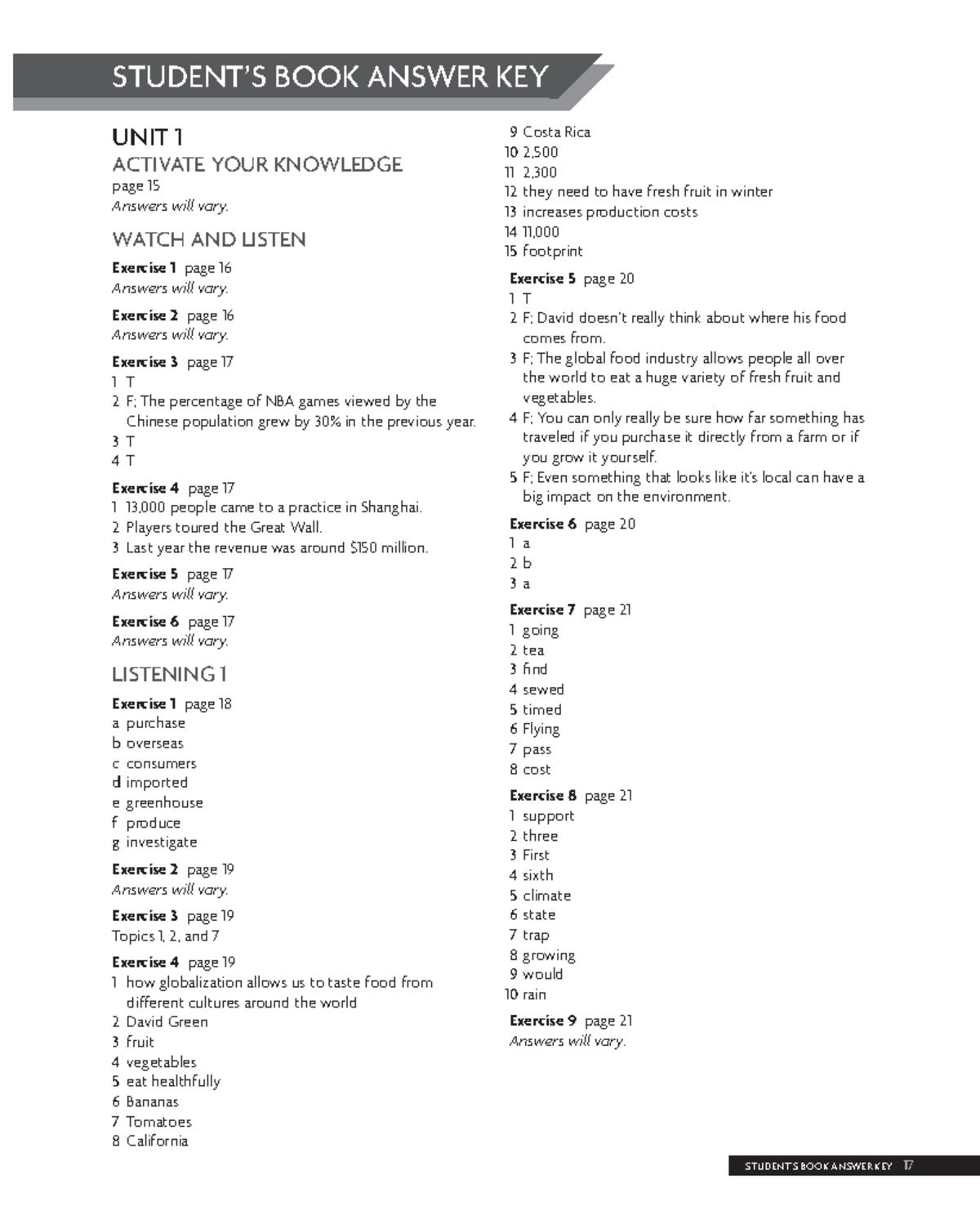 Prism-LS L3 Student's Book Answer Key for Exercises and Units - Studocu