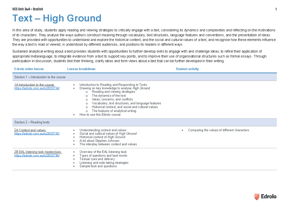 Edrolo VCE English Unit 3 & 4 Study Guide: Text Analysis & Strategies ...