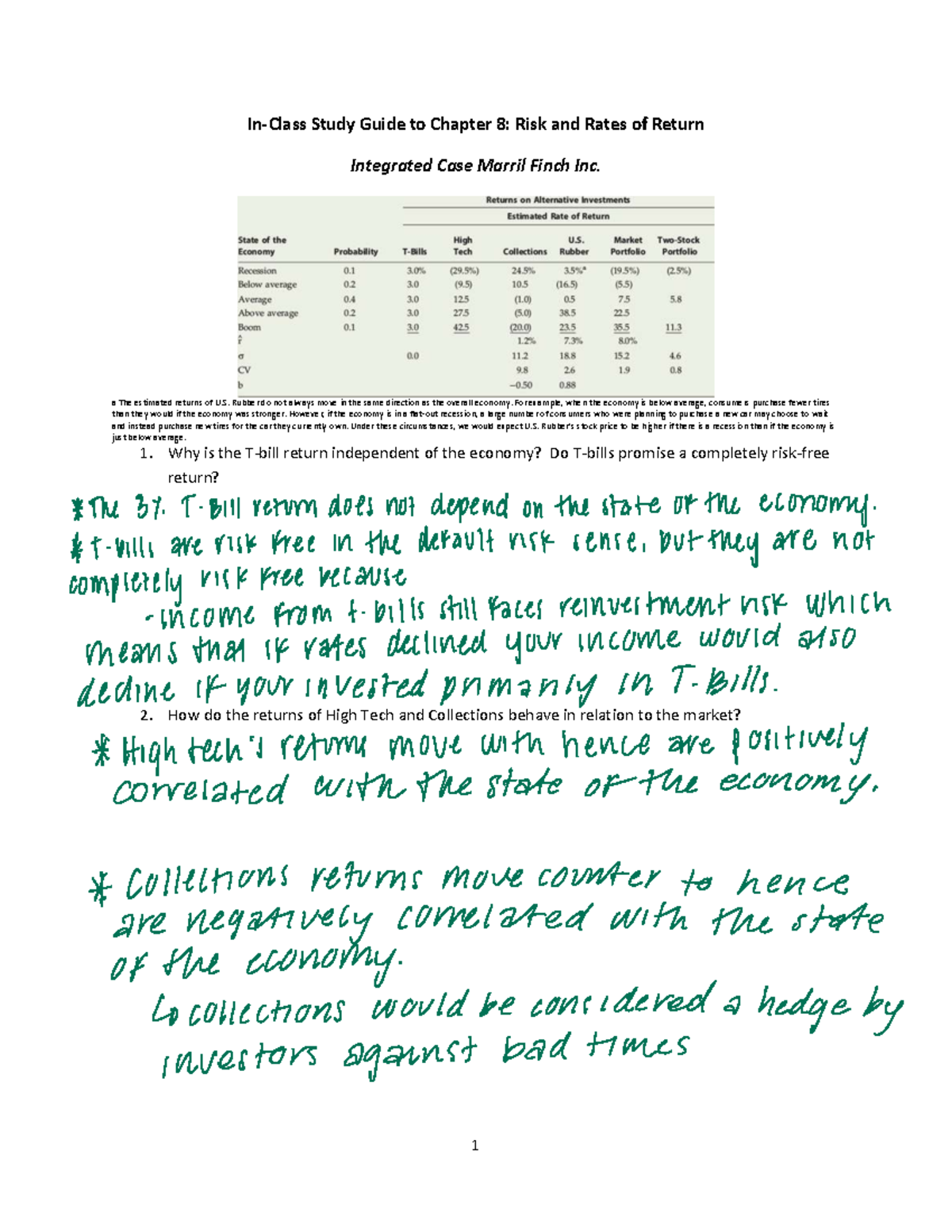 In-Class Study Guide: Chapter 8 - Risk & Rates of Return Analysis - Studocu
