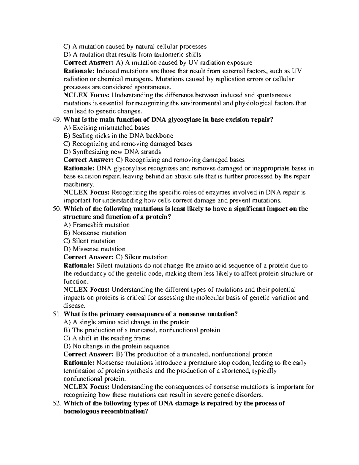 Genetics Test Bank: Induced vs. Spontaneous Mutations (2024) - Studocu
