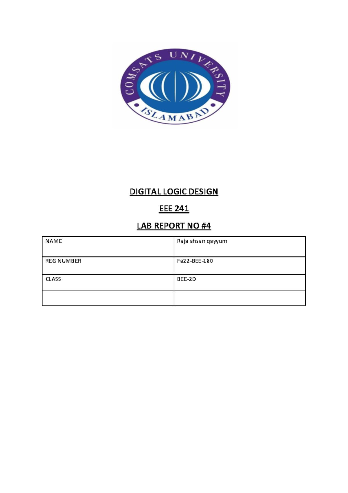DLD Lab Report EEE 241: Implementing Boolean Functions with ICs/Verilog ...