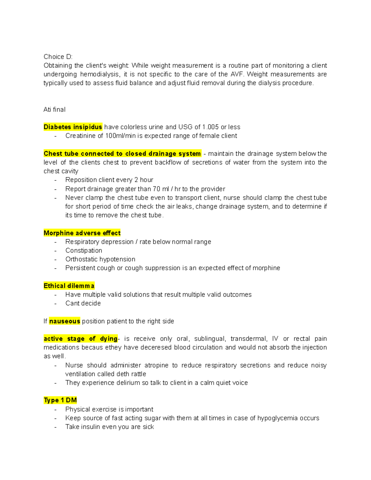 ATI Nursing Notes: Hemodialysis, Diabetes Insipidus, and More - Studocu