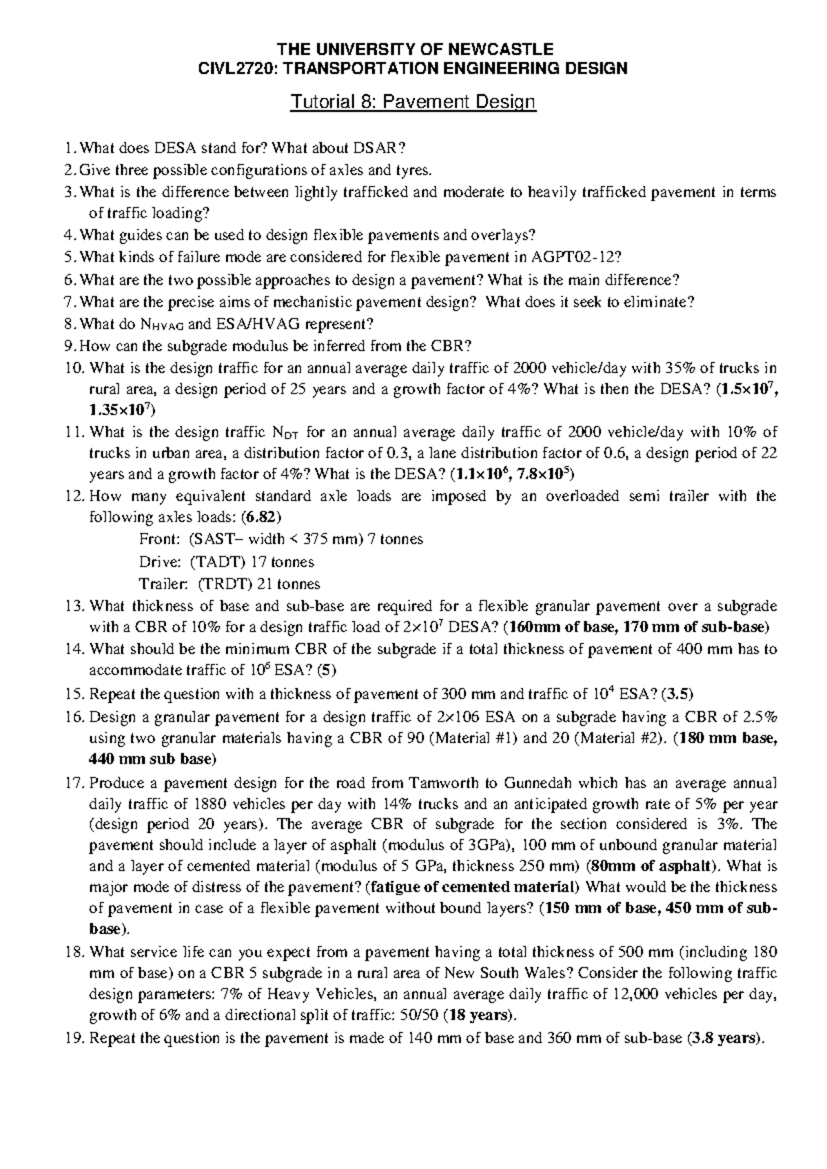 CIVL2720: Transportation Engineering Design Tutorial 8 Solutions - Studocu