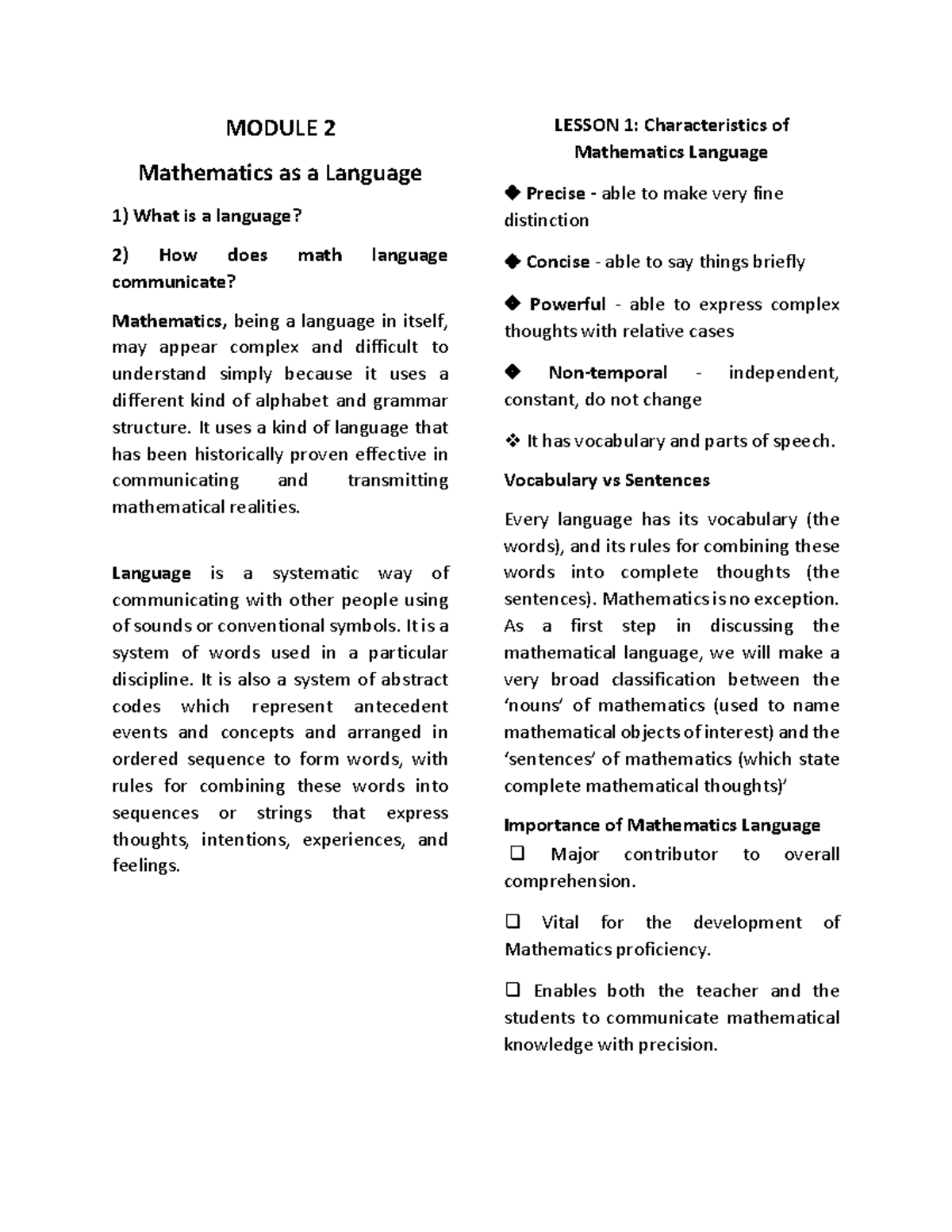 Module-2 - Math study notes for exams - MODULE 2 Mathematics as a ...