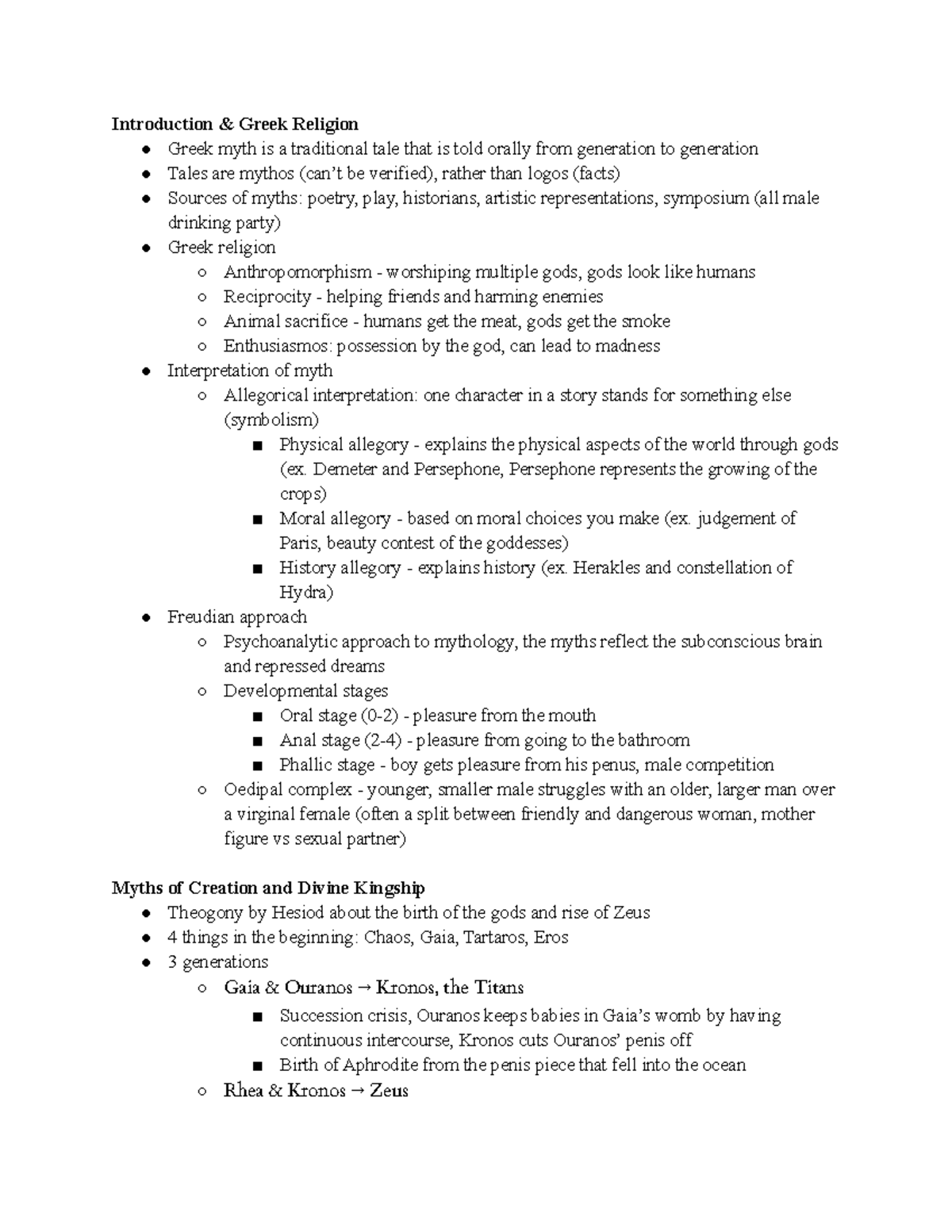 Midterm Study Guide - Introduction Greek Religion Greek myth is a ...