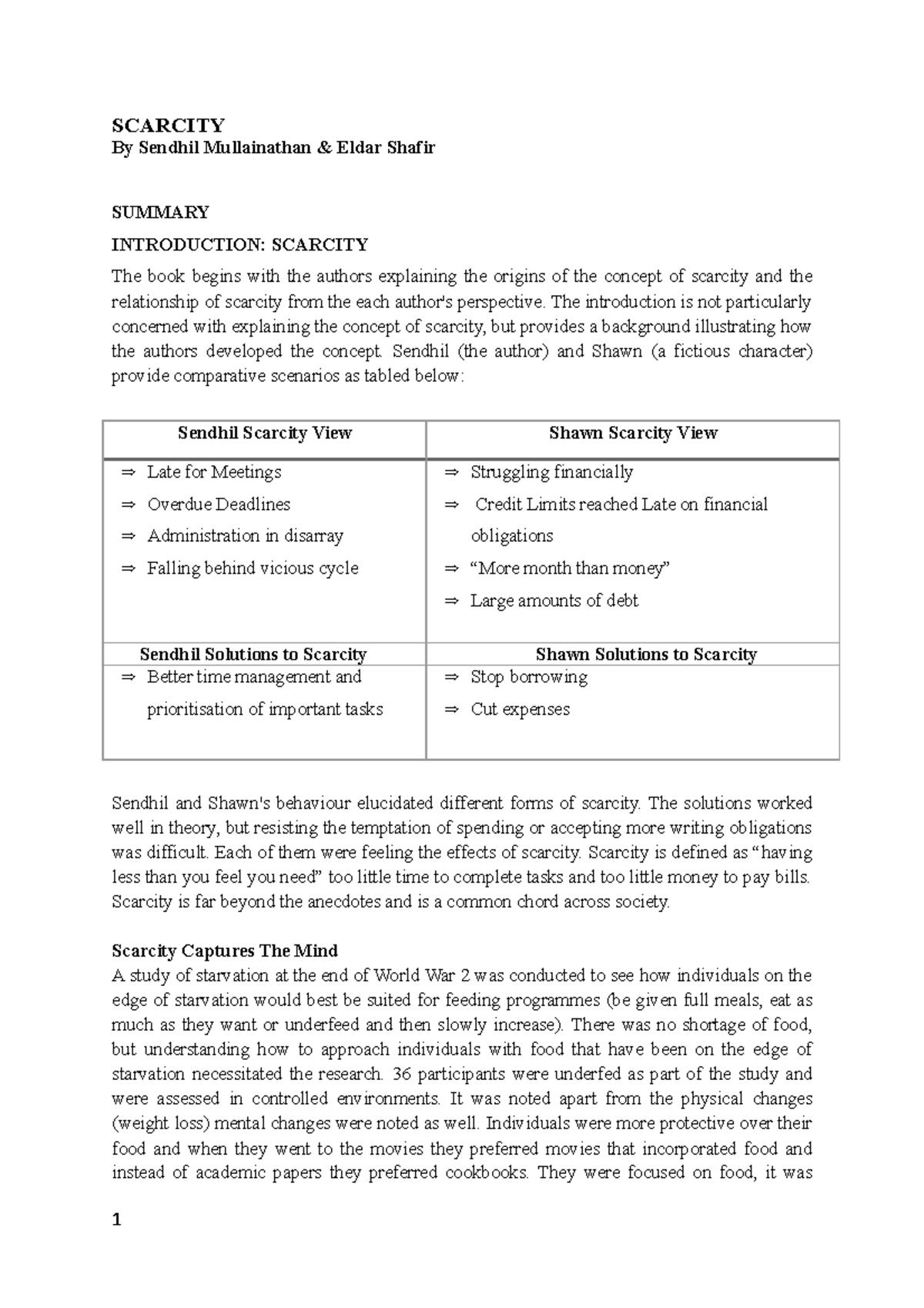 Scarcity: Reading Summary for Chapters 1-7 Analysis - Studocu