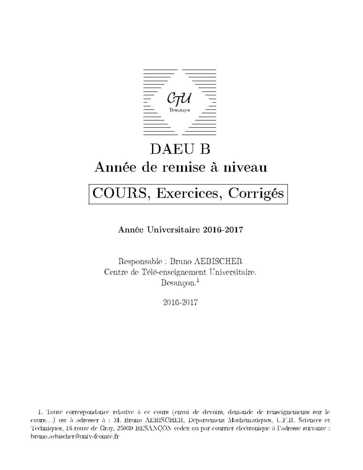 Cours DAEU B : Année de Remise à Niveau et Exercices Corrigés - Studocu