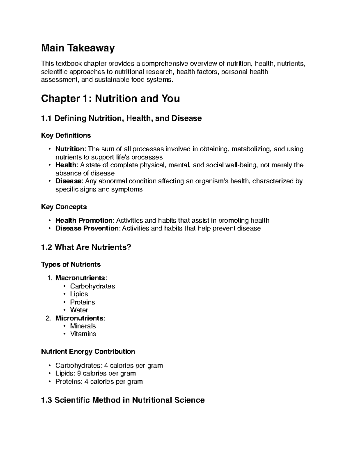 Nutrition (NUTR101) - Comprehensive Lecture Summary and Key Concepts ...