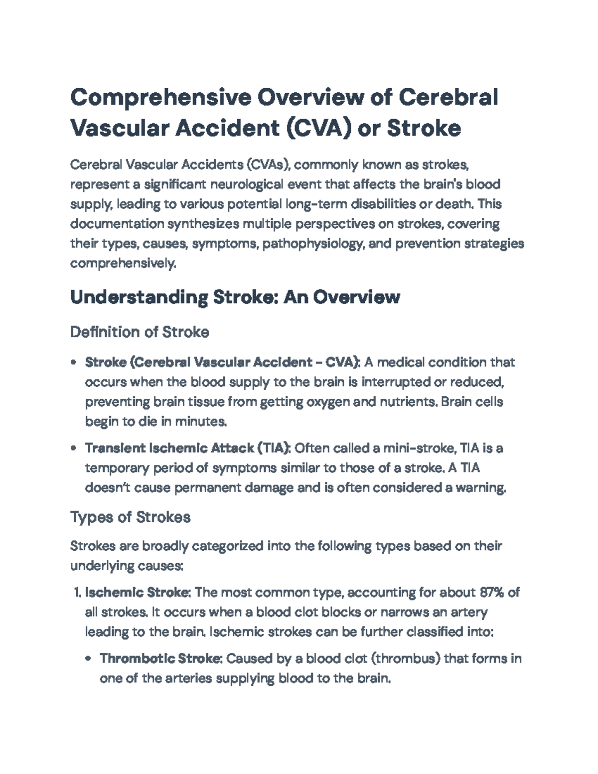 Comprehensive Overview of Cerebral Vascular Accident (CVA) - Stroke ...