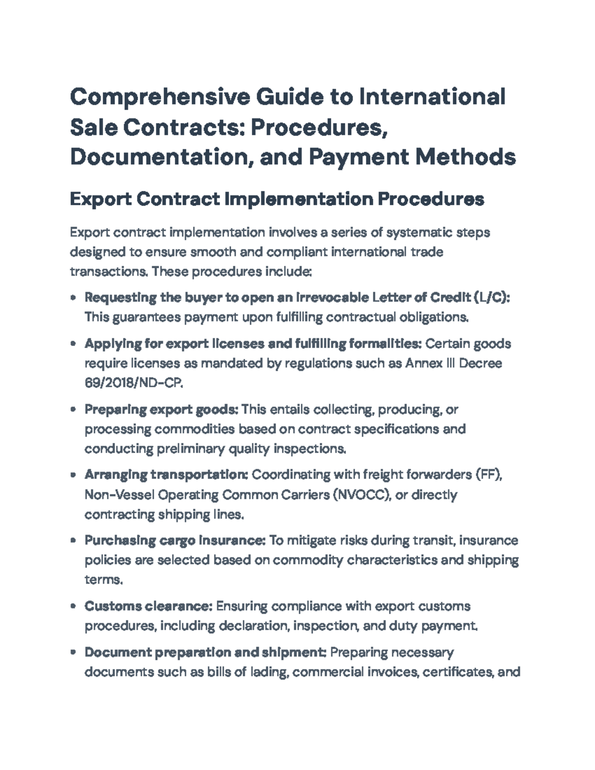 Comprehensive Guide to INTL Trade Contracts: Procedures & Docs - Studocu